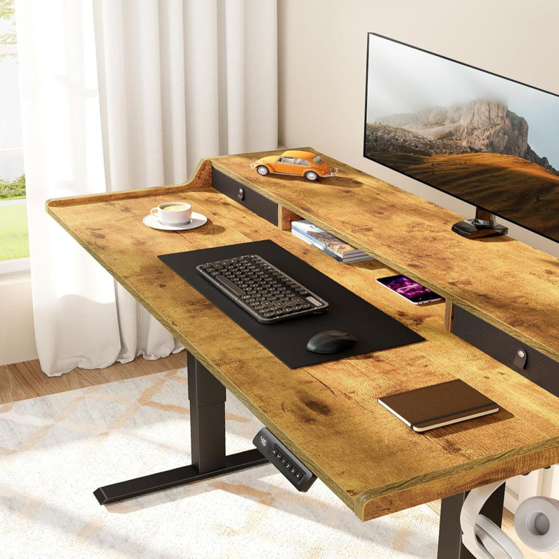 Inbox Zero Ergonomic Electric Standing Desk With Drawers Adjustable Height For Living Room Bedroom Office Study Room Reviews Wayfair
